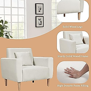 FREEHOMAE Polyester Accent Chair for Living Room, Square Arm Chair with Toss Pillow Comfy Single Sofa Club Chair for Small Space