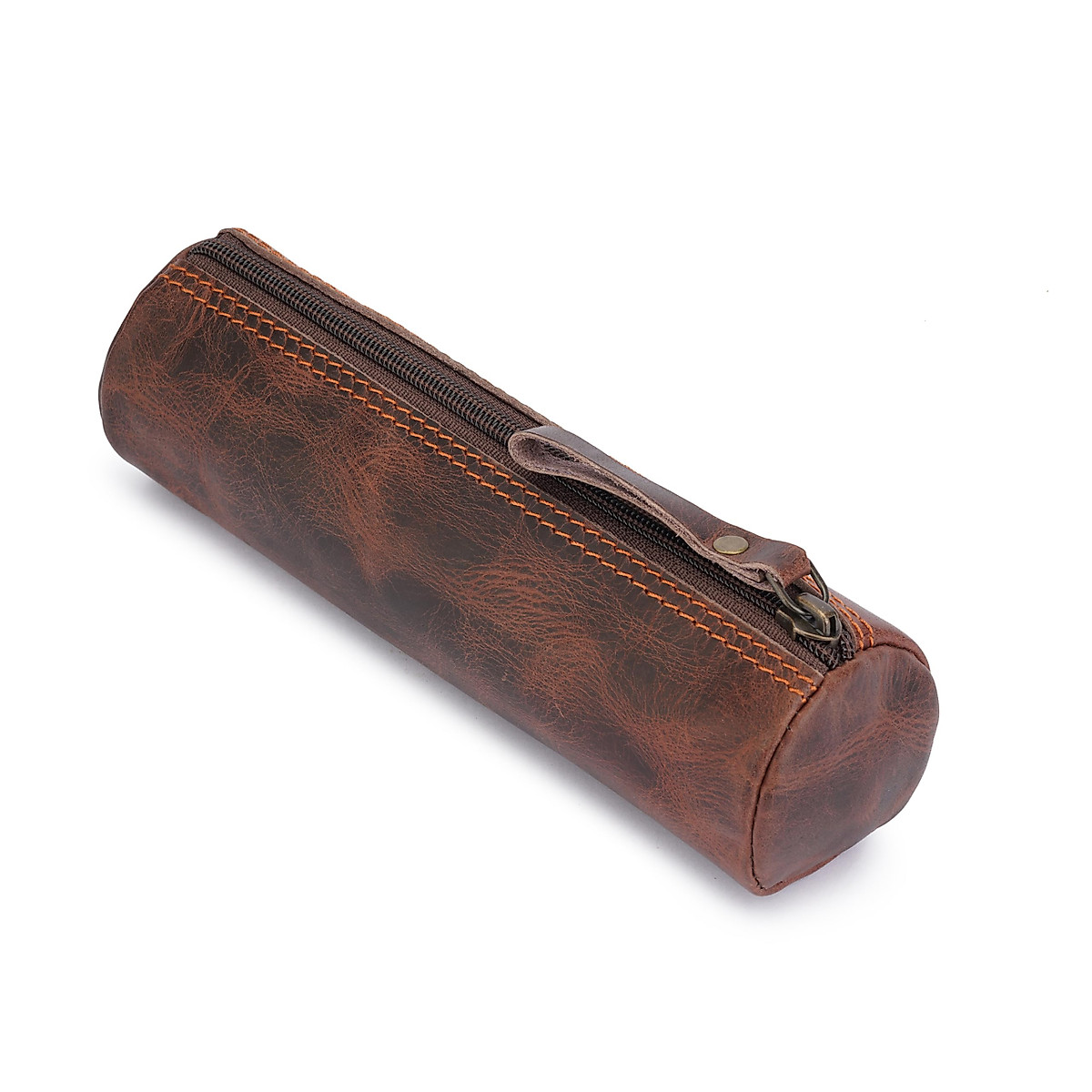 CestAntiQ Leather Pencil Case - Full Grain Leather Zippered Pen Pouch - Premium Stationery Bag & Pen Holder for Work, Office & Travel - Handmade Durable Executive Leather Pencil Organizer - Brown