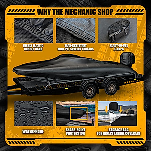 TMS 19 Ft Boat Cover with 96 Inch Beam Width for Bass Boat, Jon Boat, V-Hull Boat, Tri-Hull Boat, Fishing Runabouts, 8000 Pa Full Boat Hull Protection (Black)