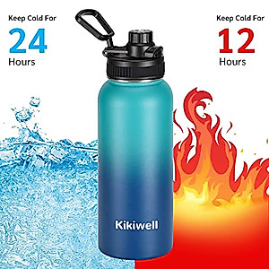 Insulated Water Bottle With Straw, Sports Water Bottle 1 L, Reusable Vacuum 18/8 Stainless Steel Flask Thermos, Modern Wide Mouth Double Walled Simple Mug, Keeps Hot & Cold (32 oz, Deep Aqua & Blue)