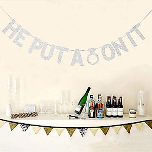 Silver Glitter He Put A Ring On It Banner, Bunting Garland Photo Booth Props for Wedding, Engagement, Bachelorette, Bridal Shower Party Decorations