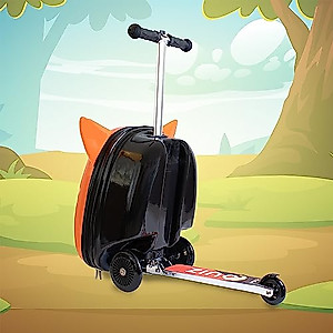 FLYTE Scooter Suitcase Folding Kids Luggage – Frazer the Fox, 18 Inch Hardshell, Ride On with Wheels, 2-in-1, 25 Litre Capacity