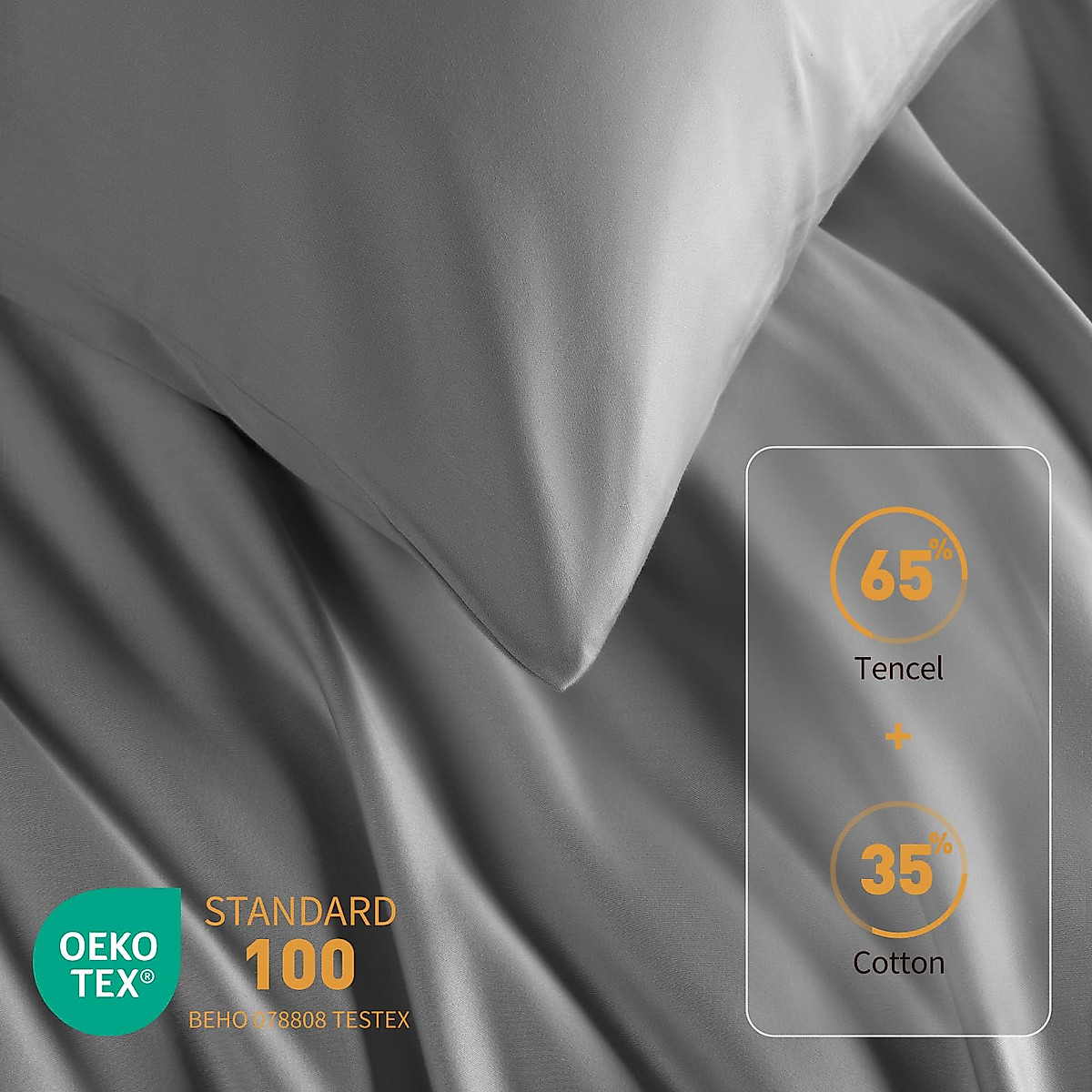 Shilucheng Cotton Tencel King Duvet Covers Set, Breathable, Cooling, Silky Eucalyptus Lyocell Comforter Cover Hotel Collection Bedding, 1 Duvet Cover, 2 Shams(Dark Grey,King)