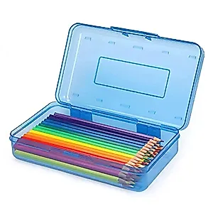 Plastic Pencil Box,1 Pack Plastic Pencil Box Large Capacity Pencil Boxes Clear Boxes with Snap-tight Lid Pencil Box Plastic Case Stickers Crayon Large Lid Stackable Supply Kids