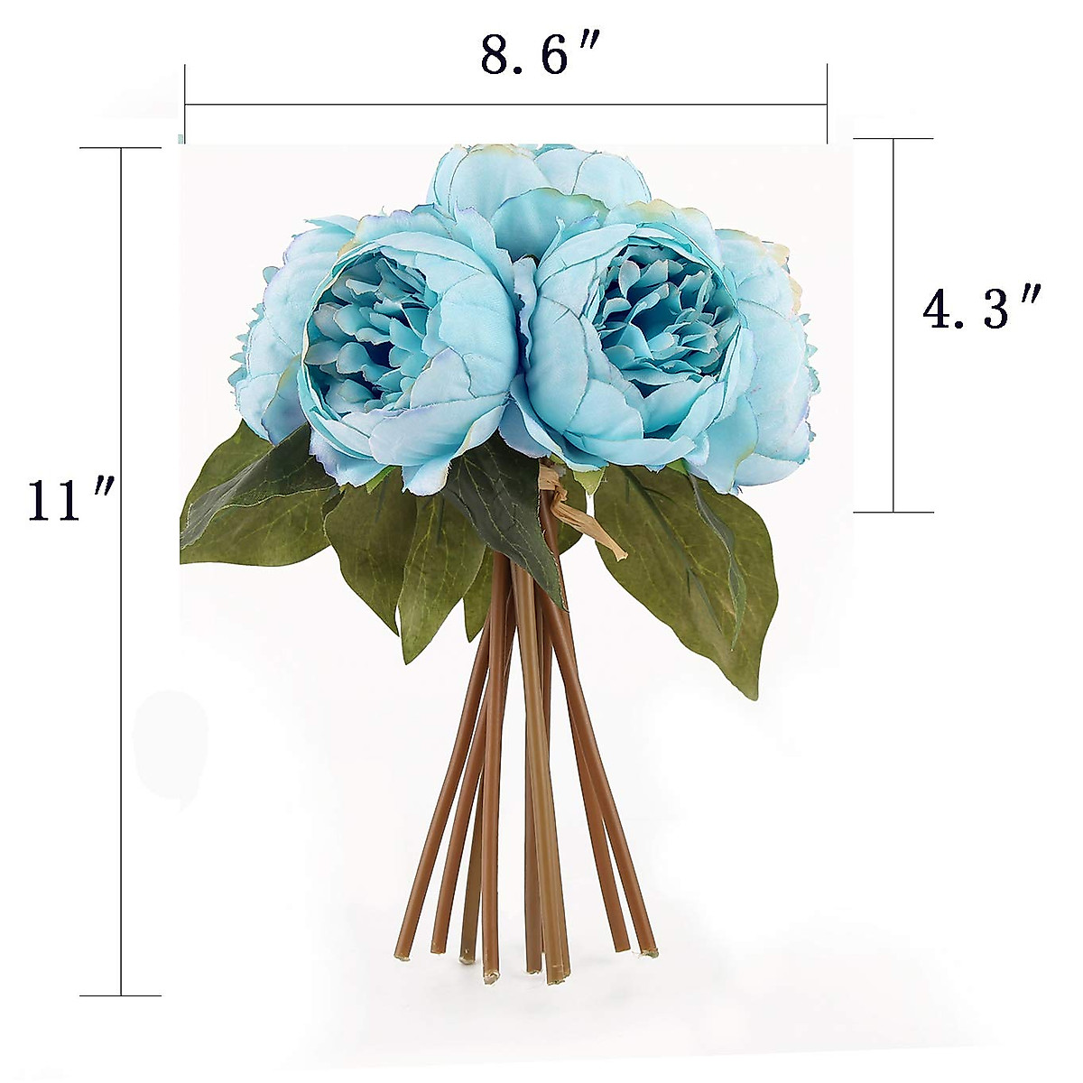 Louiesya Artificial Fake Flowers Peony 7 Flower Heads Silk Flower Arrangements Wedding Bouquets Decorations Plastic Floral Table Centerpieces Home Kitchen Garden Party Décor (Lake Blue)