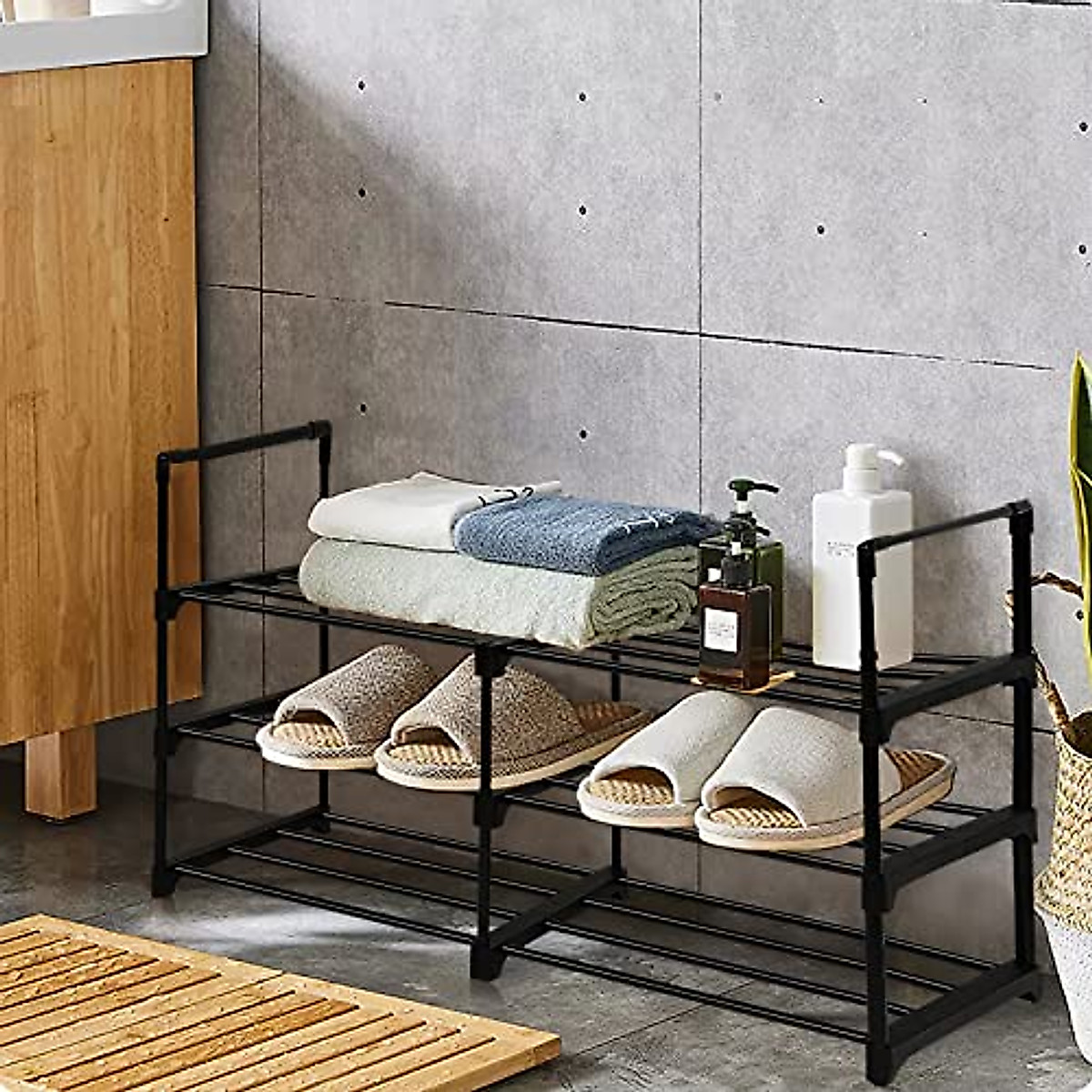 MAHIPOCI Metal Shoe Rack 3 Tier Shoe Rack Entryway Shoe Rack Mens Shoe Rack Front Door Shoe Rack Closet Shoe Rack Floor Long Shoe Rack for Closet Shoe Rack Organizer for Entryway 3 Shelf Shoe Rack