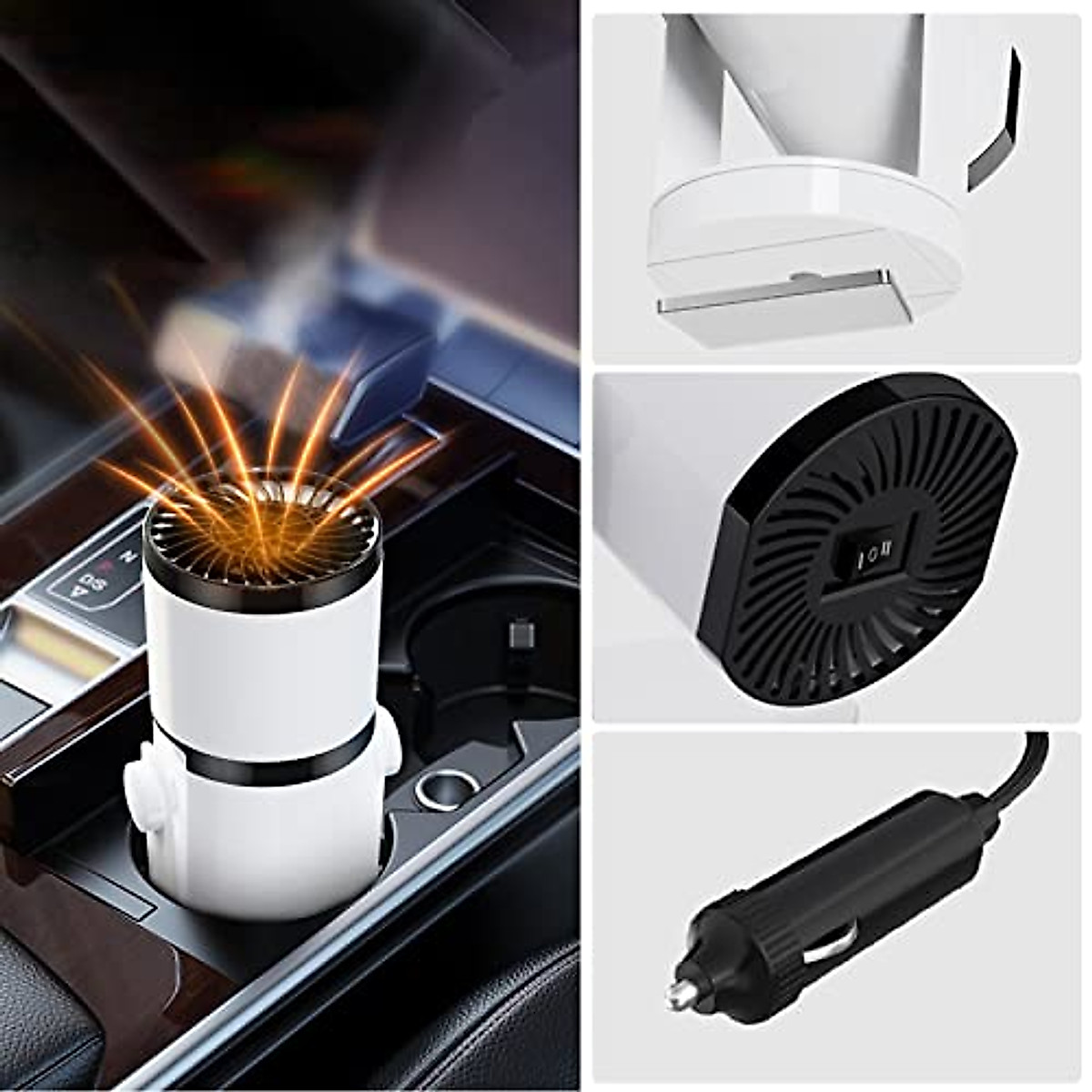 TTSITG Portable Car Heater Defroster, 12V 150W Car Defroster Defogger with 360 Degree Rotary Base 2 in 1 Plug in Cigarette Lighter Car Heater and Cooling Fan for Automobile Windscreen Winter (12V)