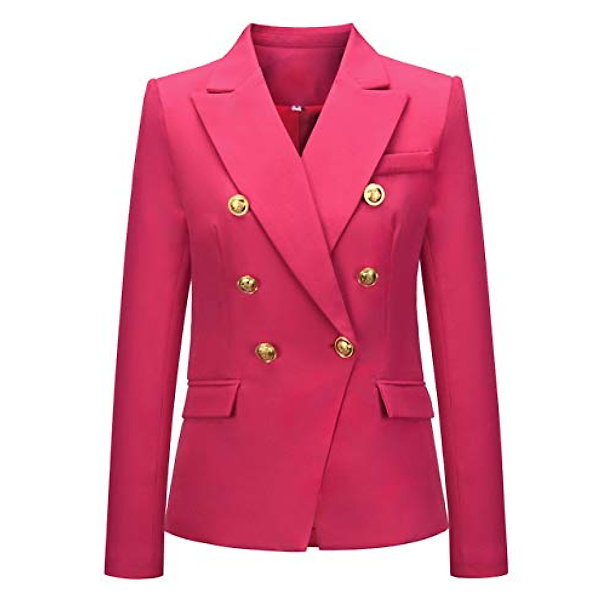 chouyatou Women's Vintage Double Breasted Slim Fit Dress Suit Blazer Jacket (Large, Hot Pink)