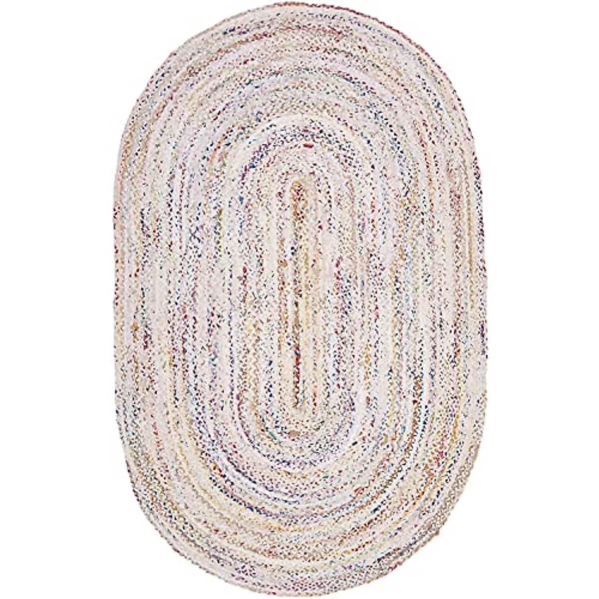 Agro Richer Rug White Chindi Cotton Multi Oval Shape Area Rug Hand Braided Multicolored Home Living Room Floor Carpet Living Room Farmhouse Carpet Rag Rug (90 x 300 Cm (3x10 Feet))