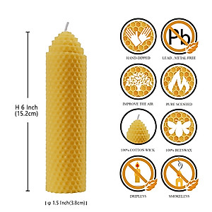 Beeswax Pillar Candles Set of 2 - Handmade Pure Beeswax Rolled Candles for Gift & Home Decor (1.5×6 in)