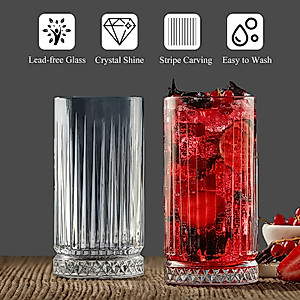 Tall Drinking Glasses Set of 4-16oz Glass Cups for Kitchen - Elegant Highball Glassware for Water, Ice Coffee, Cocktail, Cold Beverage