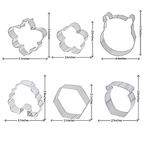 KUKIFUN 6 Pcs Bee Cookie Cutters Set Bee,Beehive,Honey Jar,Winnie the Pooh,Flower Shapes Stainless Steel Biscuit Cutter Molds for Honey Bee Party Baking Muffins Biscuits Sandwiches Fondant Decorations