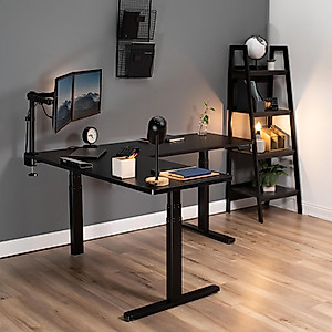 VIVO Electric Height Adjustable 67 x 60 inch Corner Stand Up Desk, 2 Black Solid Table Tops, Black Frame, Memory Controller, L-Shaped Workstation, 3E Series, DESK-KIT-3E6B