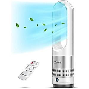 ZICOOLER Tower Fan for Bedroom, 22 Inch Bladeless Fan, 80° Oscillating with Remote, 8 Speeds, 8H Timer, Quiet Desk Cooling Standing Floor Fans Indoor Home Office Room, White