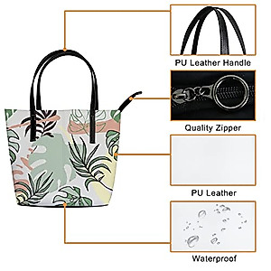 Fashion Tote Handbags Women's Soft Tote Shoulder Bag for Women Work Shopping Top Handle Satchel Bags, 15.8×4×15.4 inches,Retro Tropical Leaves 1