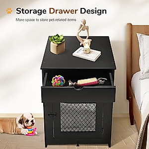 BOEASTER Dog Crate Furniture End Table, Wooden Furniture-Style Dog Crates Indoor Kennel Side Table Nightstand with Storage Drawer & Cushion & Tray for Small Dogs Indoor Use
