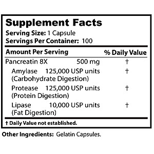 Dr. Clark Pancreatin 8X Enzyme Supplement 500mg | Several Digestive Aids Formulas Promotes Proteins, Fat | Carbohydrates Healthy Supports Optimal Digestion - 100 Gelatin Capsules