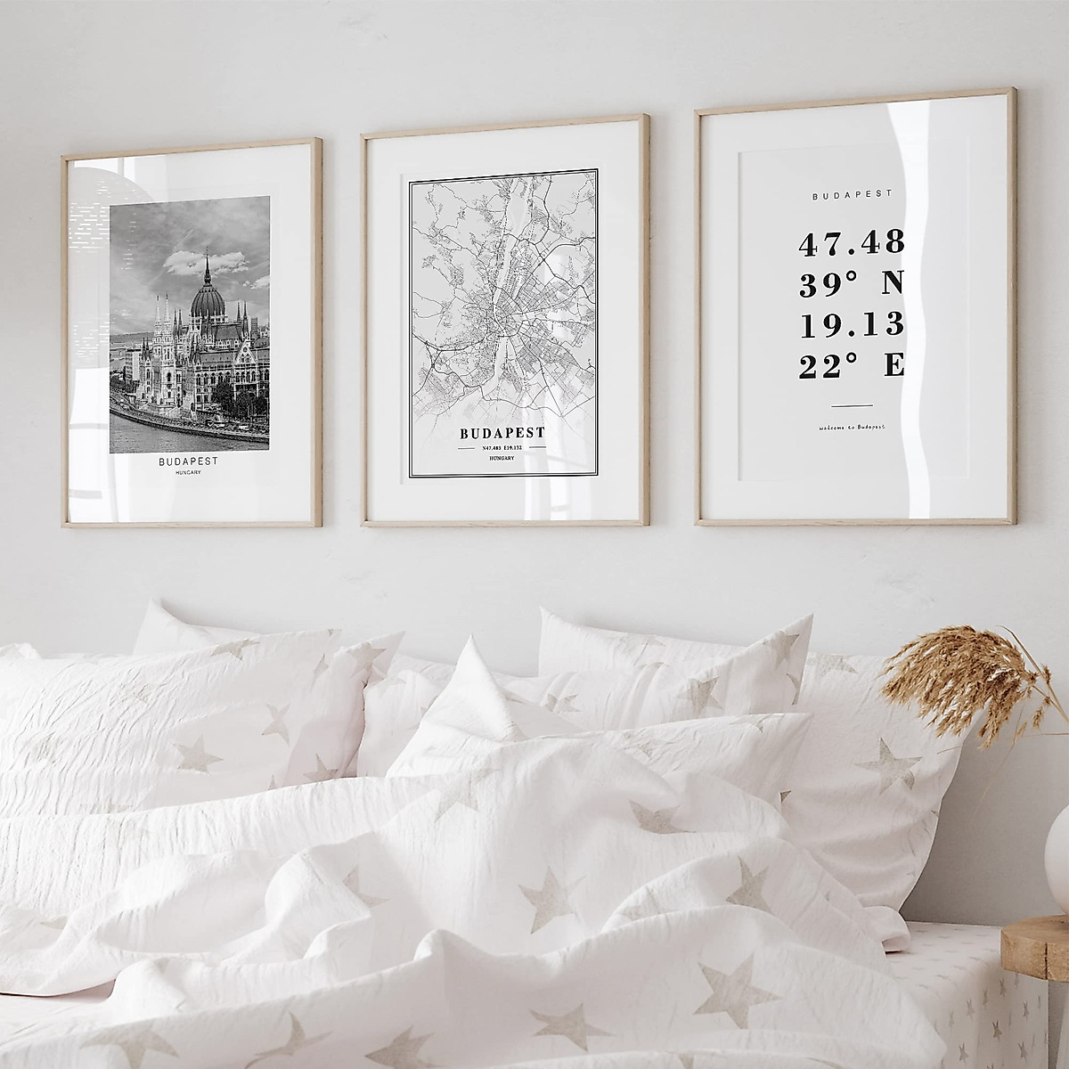 Dear Mapper Budapest Hungary View Abstract Road Modern Map Art Minimalist Painting Black and White Canvas Line Art Print Poster Art Print Poster Home Decor (Set of 3 Unframed) (16x24inch)