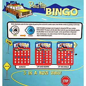 Toysmith Road Trip Bingo Cards Red, Blue, Green & Orange Gift Set Travel Bundle with Bonus Matty's Toy Stop Storage Bag - 4 Pack