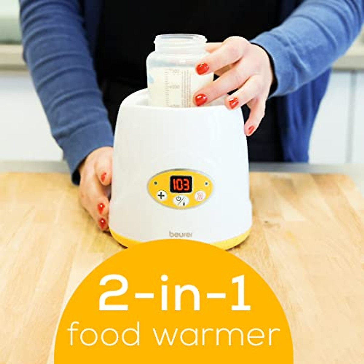 Beurer Baby Bottle Warmer & Food Warmer,BY52 | Portable 2-in-1 Heater with Keep Warm Function for Breast-Milk,Formula & Food | AVENT & NUK Bottles | with Lifter,LED Display,Safety Switch-Off & Cap