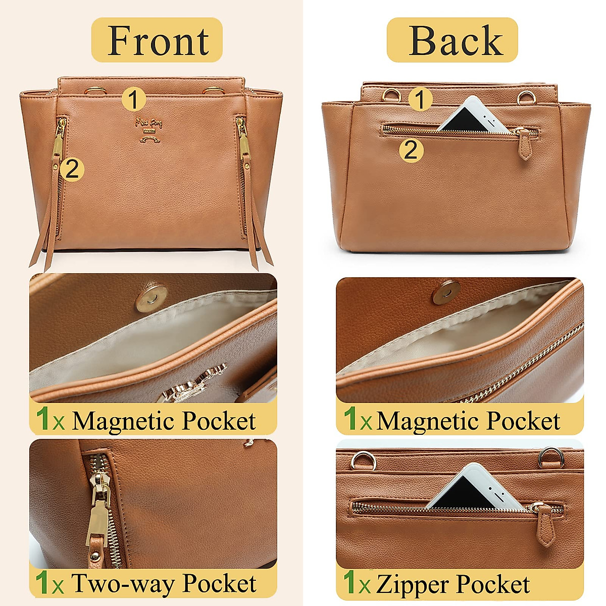 miss fong Small Diaper Bag Mini Diaper Bag, Crossbody Diaper Bags, Diaper Bag Purse, Diaper Clutch with 7 Diaper Bag Organizers,2 Insulated Pockets and Adjustable Shoulder Strap(Brown)