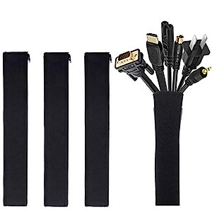 [4 Pack] JOTO Cable Management Sleeve, 19-20 Inch Cord Organizer System with Zipper for TV Computer Office Home Entertainment, Flexible Cable Sleeve Wrap Cover Wire Hider System -Black