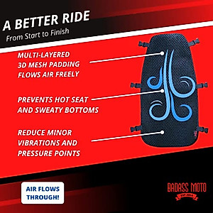 Badass Moto ATV Seat Covers: Motorcycle Seat Cushion. 3DMesh Cooling Air Flow Motorcycle seat pad. Versatile Powersports ATV Seat Protector Stops Hot Seat, Swass. Quick-Dry, Hide Ugly Rips.