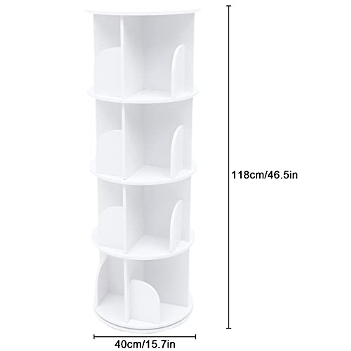 CeRaBuRET White 360° Rotating Bookshelf, 4 Tier Stackable Tall Bookshelf Bookcase with Storage Shelves Floor Standing Bookshelf Display for Living Room, Bedroom and Office, 15.7 * 15.7 * 46.5in