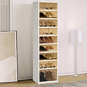GARPROVM Shoe Rack Organizer for Closet, Shoe Storage Box with Large Storage Containers, Easy Assembly Shoe Cabinet with Lids 9 Tiers 18 Pairs
