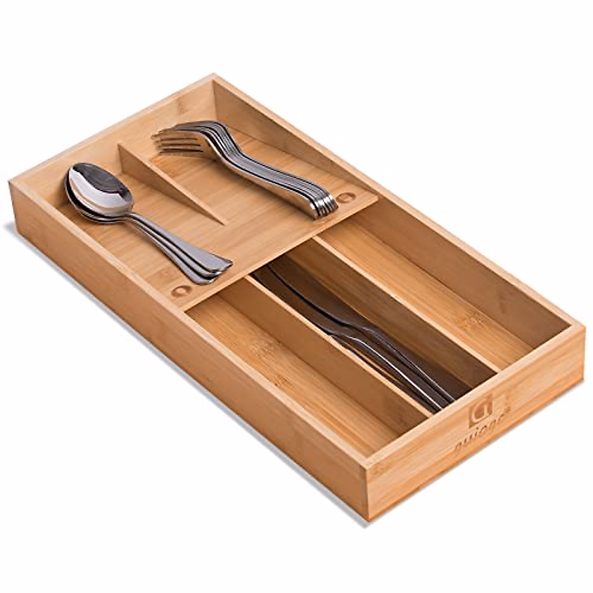 guiogc Medium double layer Bamboo Silverware Organizer, Kitchen Silverware Drawer Organizer, Utensil Tray Holder, Cutlery Tray for Spoons, Forks, Knives