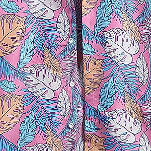 Men's Casual Summer Print Buttons V-Neck Short Sleeves O-Neck Loose Hawaii Shirts Blouse Tops(Pink, L)