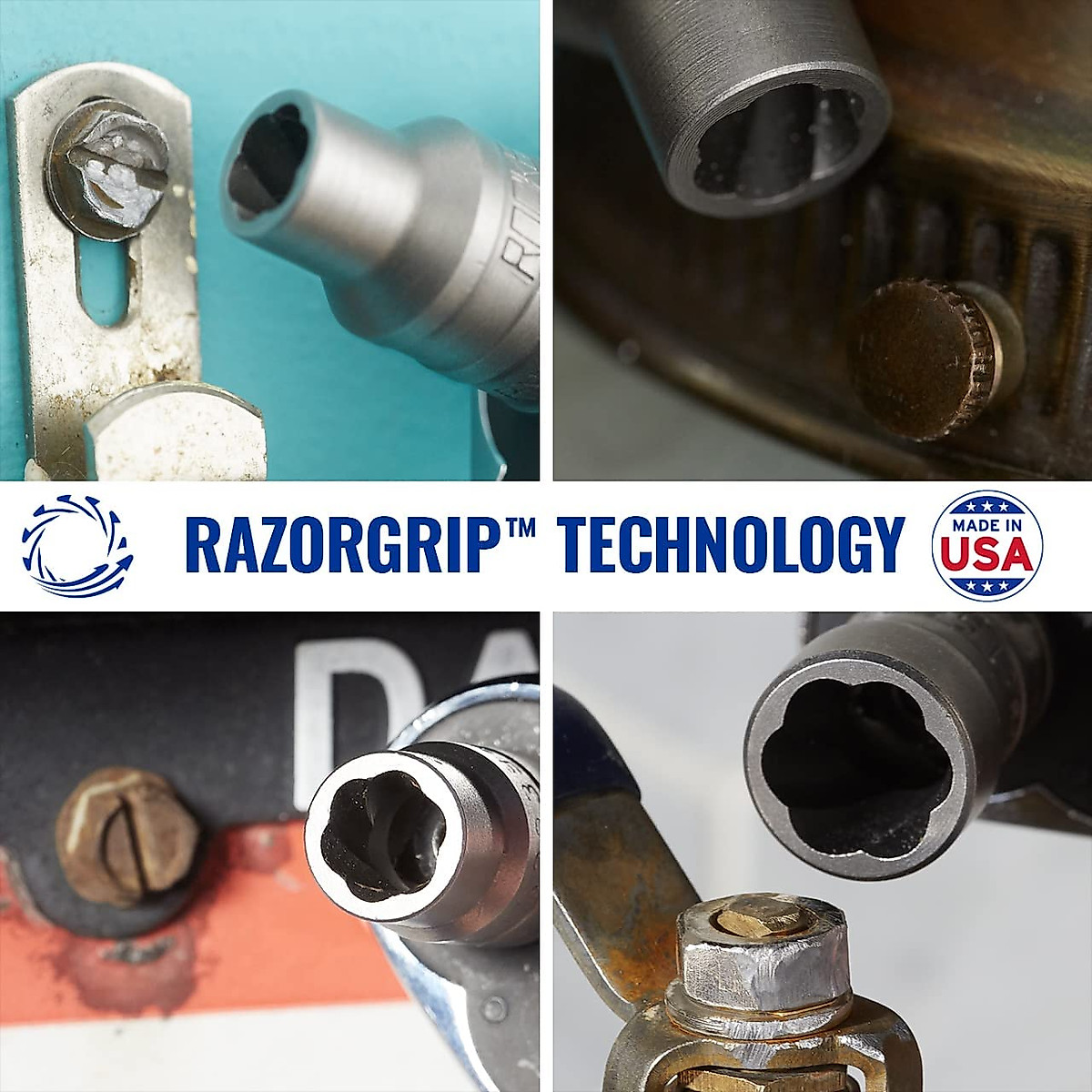 18-Piece Bolt Lug Nut Extractor Socket Set with RAZORGRIP - Made in USA Steel