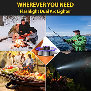 Electric Waterproof Lighters Gifts for Men: LED Flashlight Lighter Christmas Stocking Stuffers for Adults Him Dad Husband Boy Birthday - 3-in-1 USB Dual Arc Outdoor BBQ Camping Hunting Survival Gadget