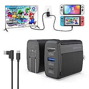 MANMUVIMO Switch Dock Charger HDMI Adapter for Nintendo Switch/OLED, Switch Docking Station Replacement for Original Dock Set, Portable 30W High-Speed with USB 3.0 Port, USB-C to USB-C Cable(Black)