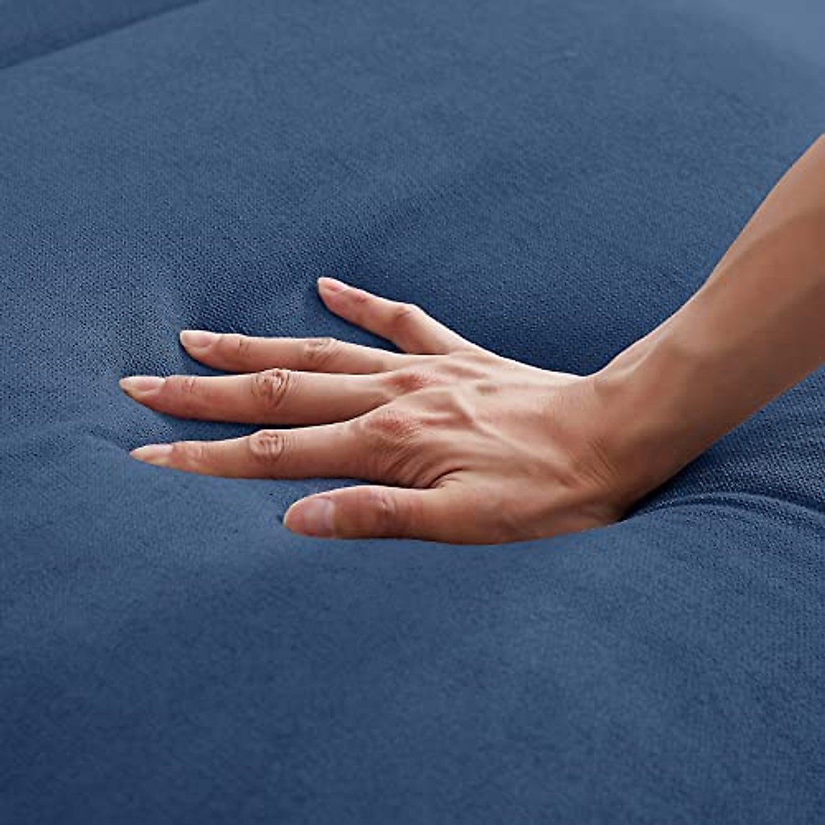 Pingliang Home 80" Sectional Sofas for Living Room, 3 Seat L Shaped Couch with Reversible Ottoman, Modern Linen Fabric Small Sectional Couch for Apartment Small Space, Navy Blue