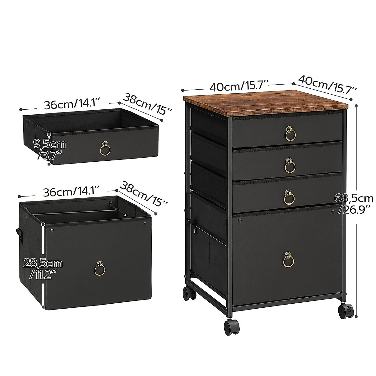 HOOBRO 4-Drawer Mobile File Cabinet, Rolling Printer Stand with drawers, Under Desk Rolling File Cabinets for Home Office, A4/Letter Size, Nonwovens Drawer, Easy Assembly, Black BFK40WJ01