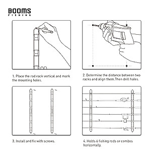 Booms Fishing WV5 Horizontal Fishing Rod Holders for Garage, Wall Mounted Fishing Rod Rack, Kayak Fishing Pole Holder and Rack, Store Up to 6 Rod and Reel Combo in 14.6"