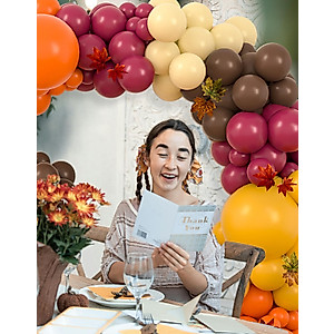 Fall Thanksgiving Balloon Arch Kit Yellow Orange Burgundy Brown Balloons Garland with Maple Leaves for Baby Shower Birthday Wedding Party Decorations