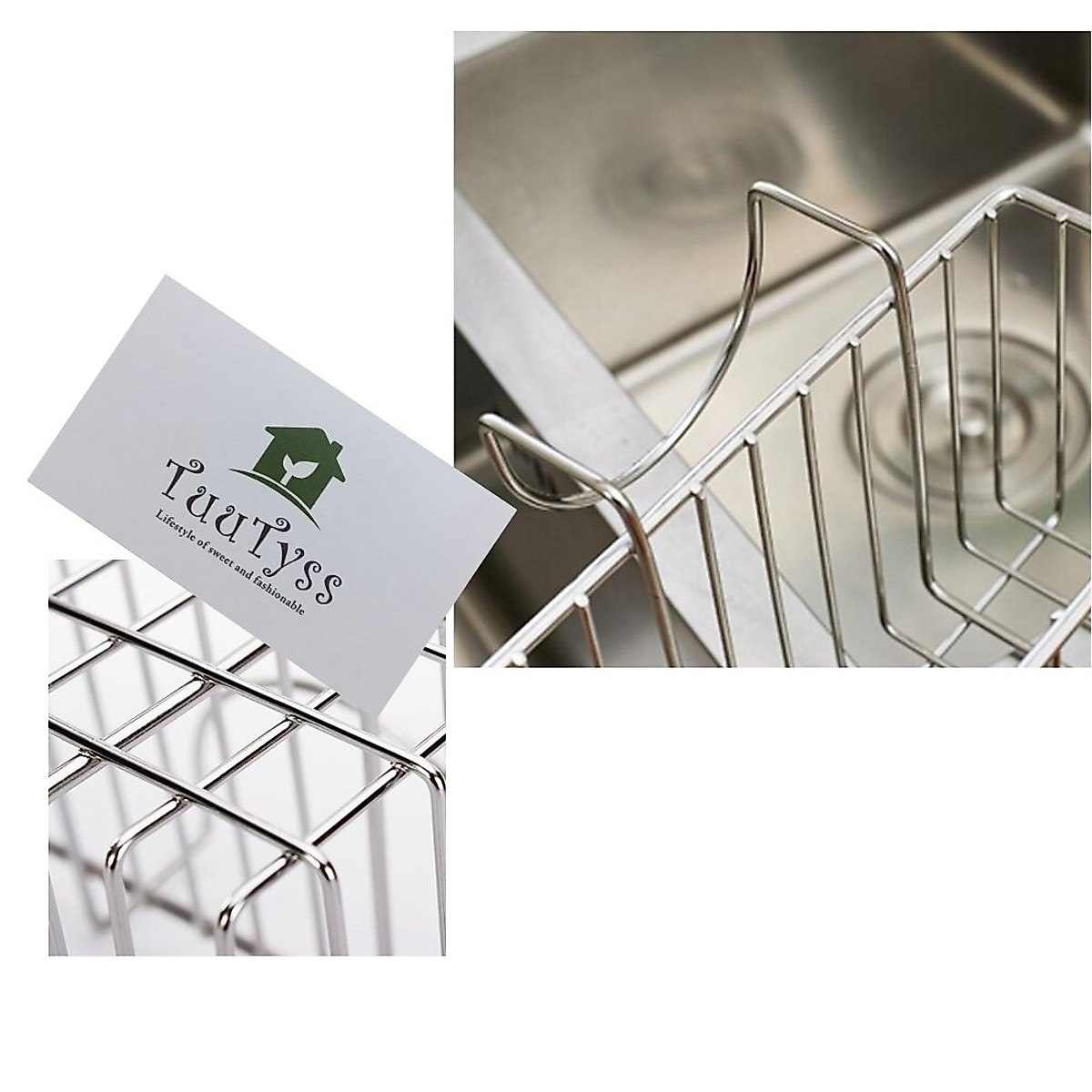 TuuTyss Stainless Steel Large Capacity Hanging Sink Caddy Organizer Sponge Holder Rack for Kitchen with Dish Cloth Rod
