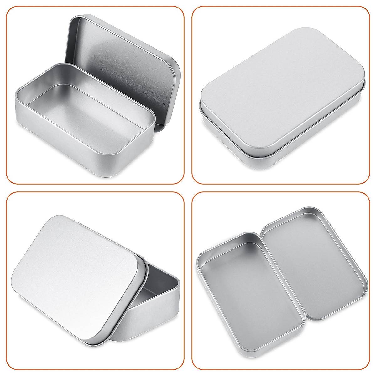 RHBLME 20 Pack Small Tin Box with Lid, 3.74" x 2.36" x 0.9" Metal Tin Box Container Mini Portable Small Storage Container Kit with Lid for Home Storage, DIY Craft Tools Storage