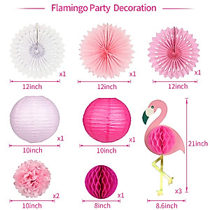 Tropical Party Decorations Pink Flamingo Party Supplies Pom Poms Paper Flowers Tissue Paper Fan Paper Lanterns for Hawaiian Summer Beach Luau Party