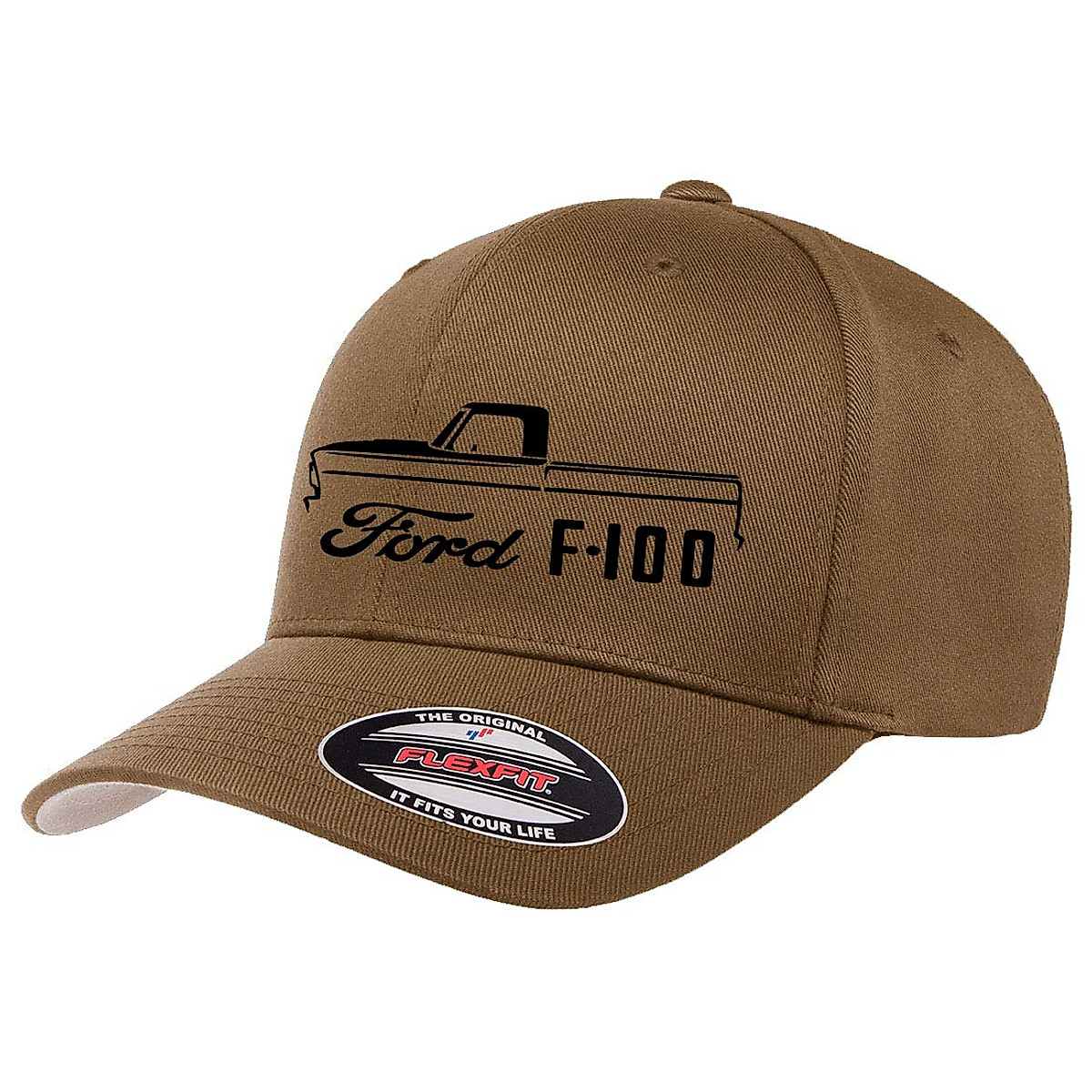 1967-1972 Ford F100 Pickup Truck Outline Design Flexfit 6277 Athletic Baseball Fitted Hat Cap Coyote L/XL