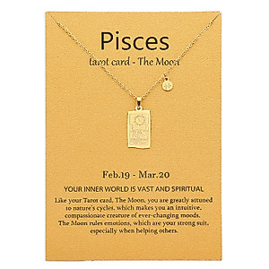 TGOLM 14k Gold Plated Pisces Necklace Moon Tarot Card Constellation Jewelry Birthday Gift for Women