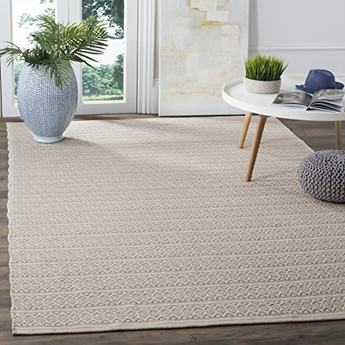 SAFAVIEH Montauk Collection 8' x 10' Ivory/Grey MTK341A Handmade Flatweave Boho Farmhouse Cotton Living Room Dining Bedroom Area Rug