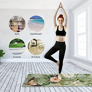 GOODOLD Pretty Bird Yoga Mat, 71 x 26 Inch Non-slip Yoga Mats Folding Travel Exercise Mat Indoor Outdoor Gym Pilates with Storage Bag for Women Men
