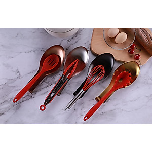 Vila KuChe Stainless Steel Spoon Rest for Kitchen Spoon Holder Counter Cooking Utensil Rest Spoon Heavy Duty Dishwasher Safe 2pcs (Black)