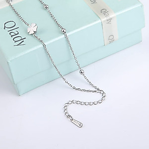 Dreamtimes Stainless Steel Lucky Bracelet Good Luck Four-Leaf Clover Bracelet Double Beads Light Luxury Jewelry Simple Charm Bracelets for Women for Friends for Lovers (Four-Leaf Clover + Beads)