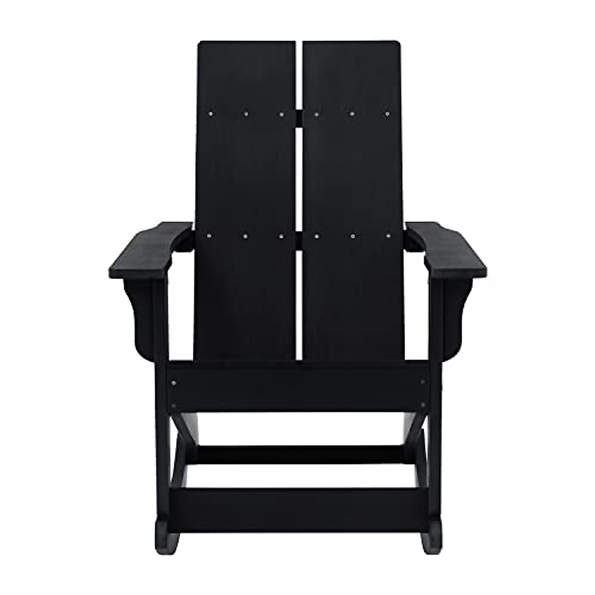 Flash Furniture Finn Modern Commercial Grade Poly Resin Wood Adirondack Rocking Chair - All Weather Black Polystyrene - Dual Slat Back - Stainless Steel Hardware