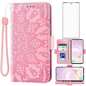 Phone Case for Samsung Galaxy Note 20 Ultra Glaxay Note20 Plus 5G Wallet Cover with Screen Protector Card Holder Flip Wrist Strap Cell Gaxaly Notes 20Ultra Note20+ U + 20+ Twenty Not S20 Rose Gold
