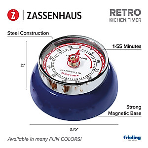 Zassenhaus Magnetic Retro 60 Minute Kitchen Timer, 2.75-Inch, Navy Blue